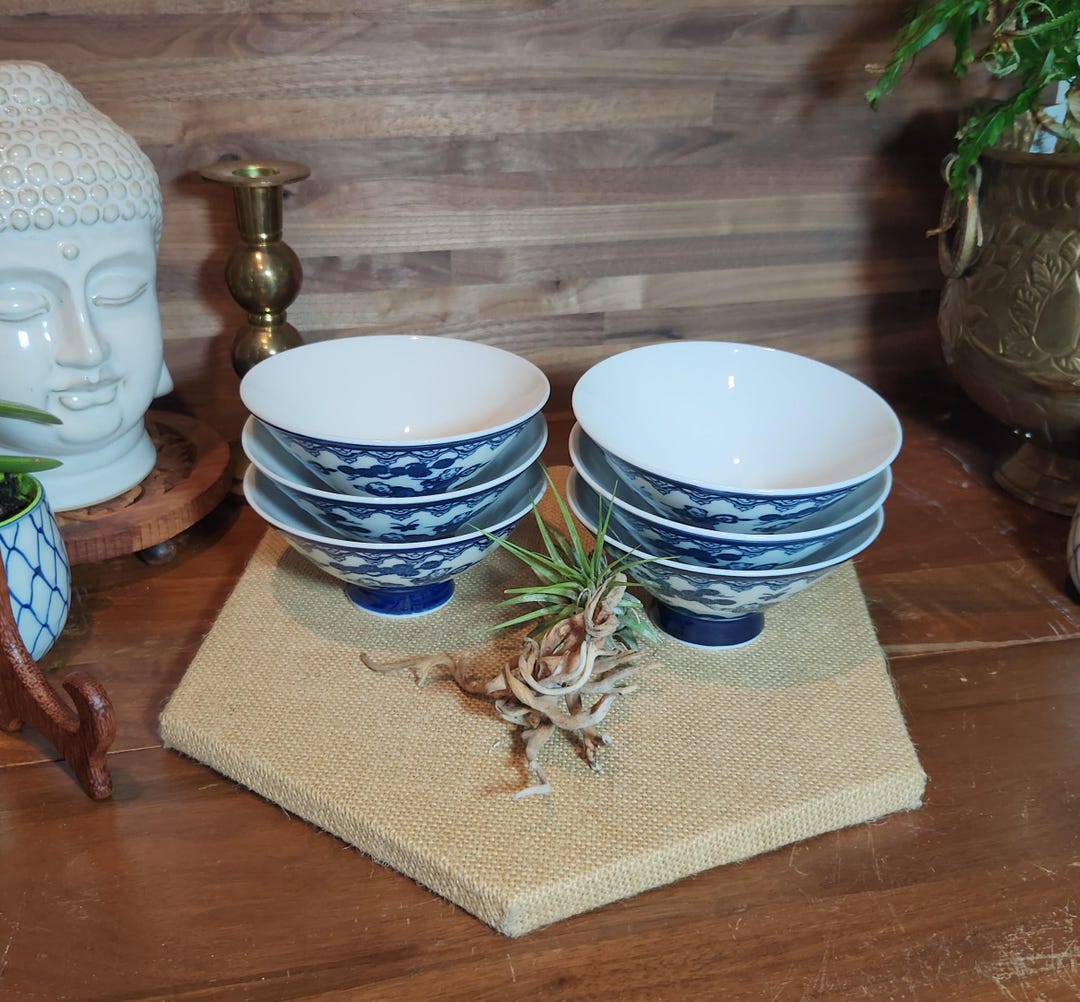 Japanese Blue and White Rice Bowls Set of 6 - Etsy
