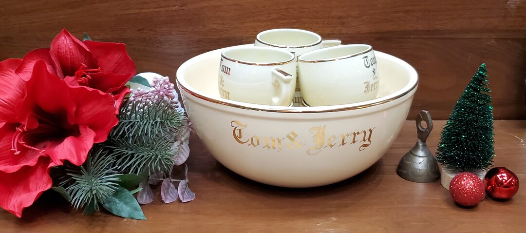 Homer Laughlin Tom and Jerry Drink Set Bowl and Six Roly Poly Cups ...