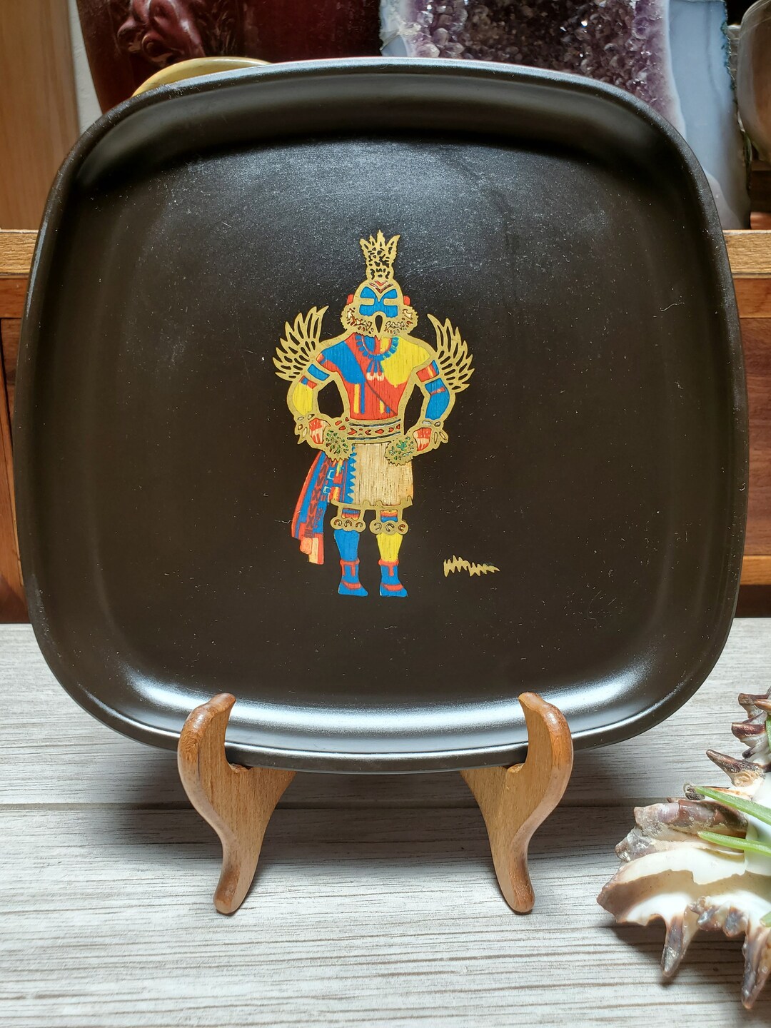 Couroc Plate Kachina Dancer Hummingbird Kachina Vintage Couroc Black ...