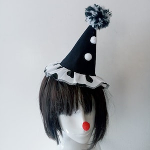 Mini Clown Hat With Polka Dot Ruffle and Pom Poms, Clown Hat With ...