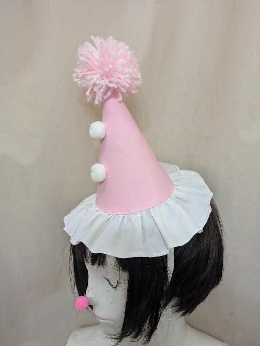 Pink / White Mini Clown Hat With Pom Poms, Clown Hat With Headband ...