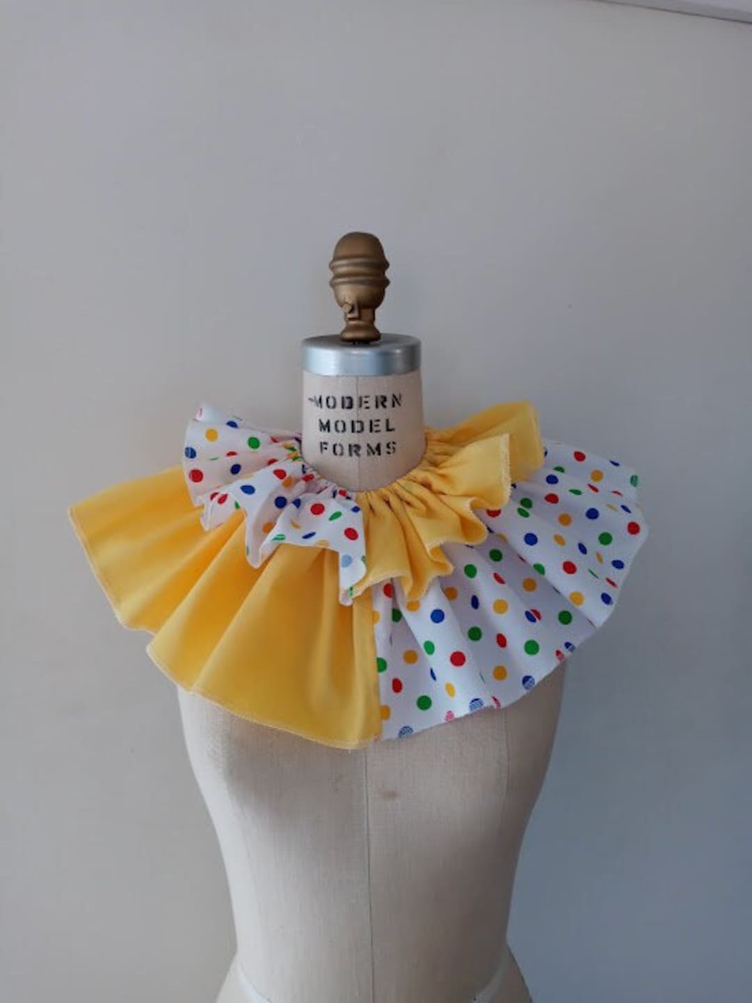 Detachable Clown Collar, Yellow With Multicolor Polka Dot Clown Collar ...