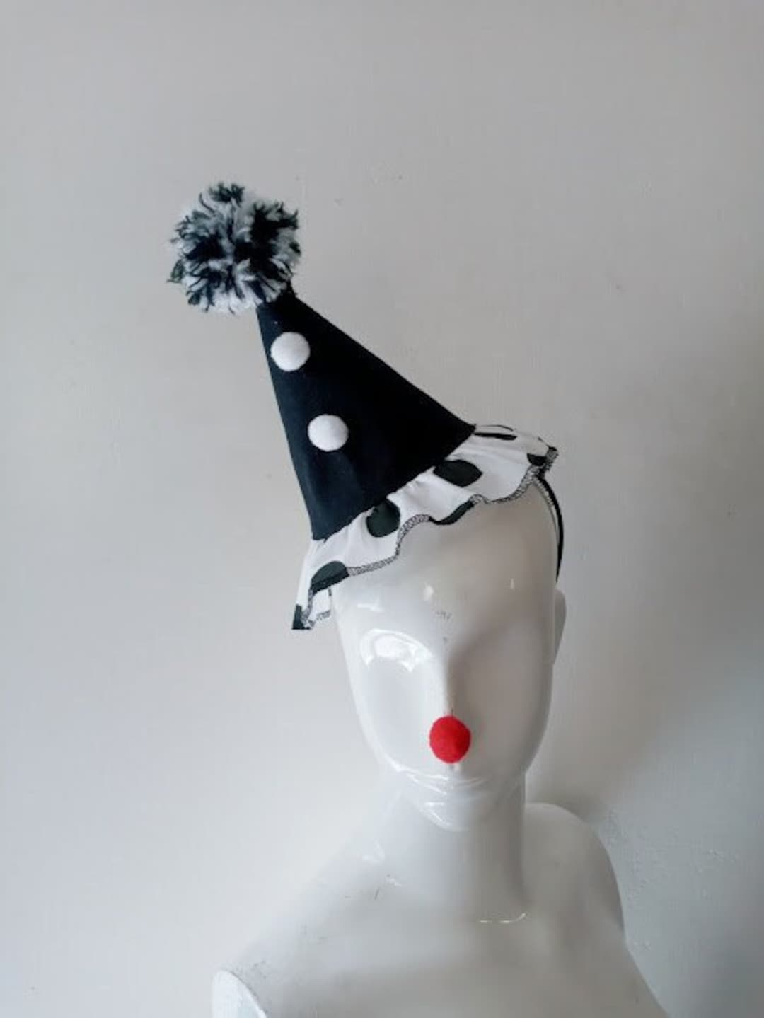 Mini Clown Hat With Polka Dot Ruffle and Pom Poms, Clown Hat With ...