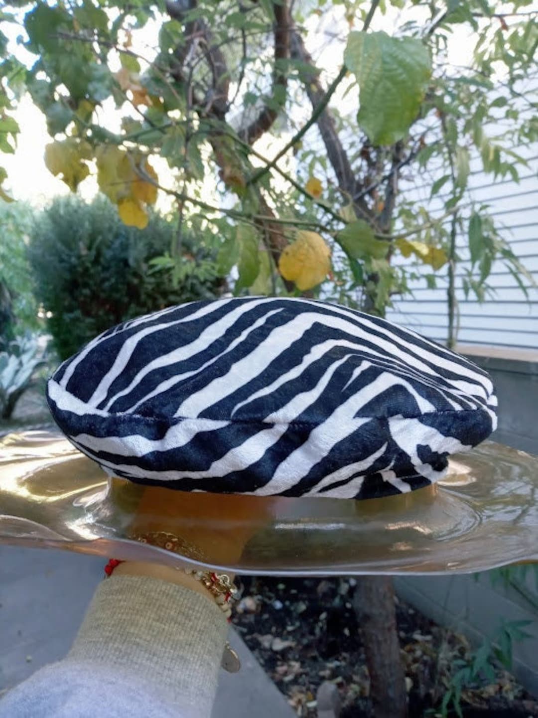 Zebra Print Velvet Beret, French Beret, Stylish Hat, Soft Hat, Slouchy ...