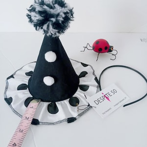 Mini Clown Hat With Polka Dot Ruffle and Pom Poms, Clown Hat With ...