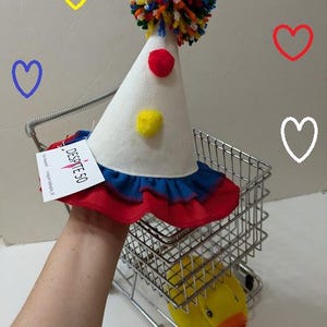 White Mini Clown Hat With Double Ruffle ,mini Clown Hat With Pom Poms ...