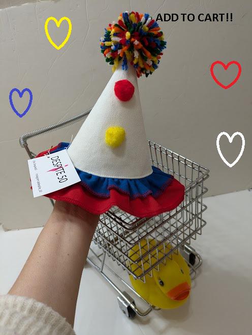 White Mini Clown Hat With Double Ruffle ,mini Clown Hat With Pom Poms ...