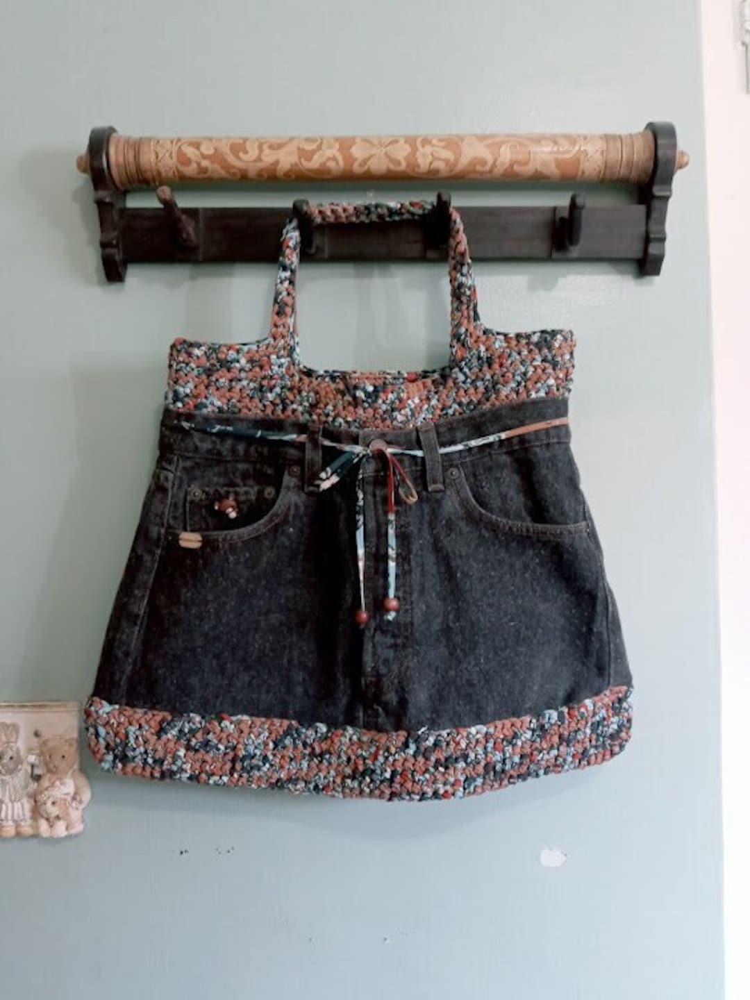 Upcycled Denim Bag, Handmade Crochet Bag, Boho Bag , Recycled Denim Bag ...
