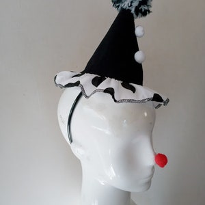 Mini Clown Hat With Polka Dot Ruffle and Pom Poms, Clown Hat With ...