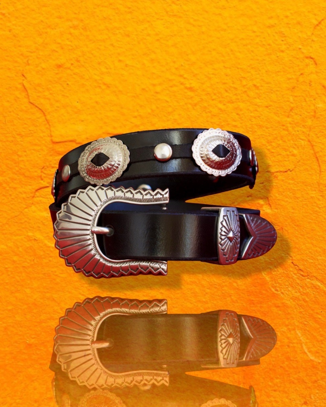 Black Concho Leather Belt - 25mm - Etsy