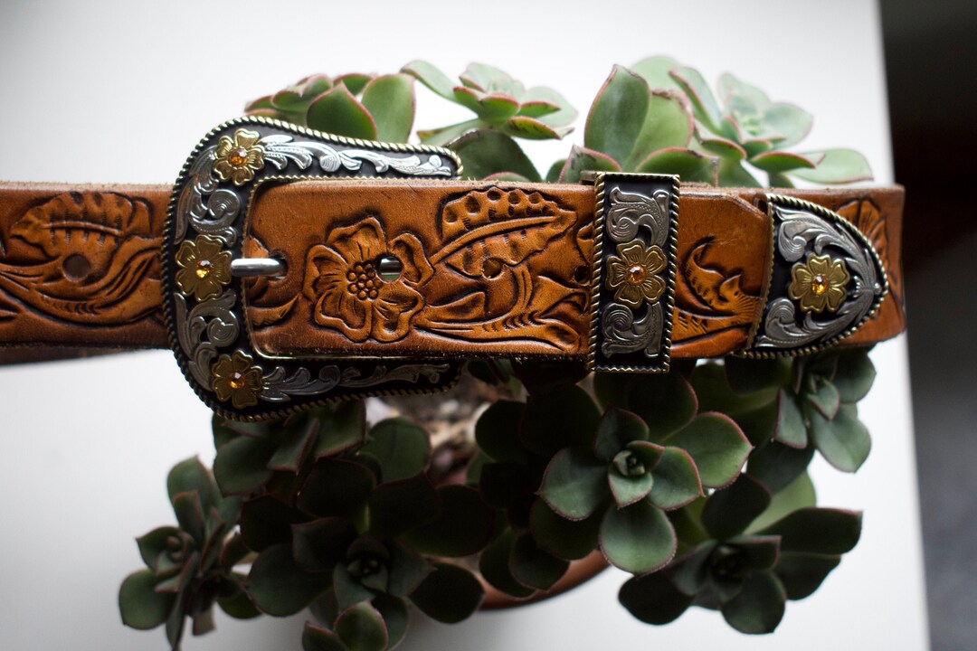 Amber Canyon Buckle Sets 38mm Floral Belt & Leather Hardware - Etsy