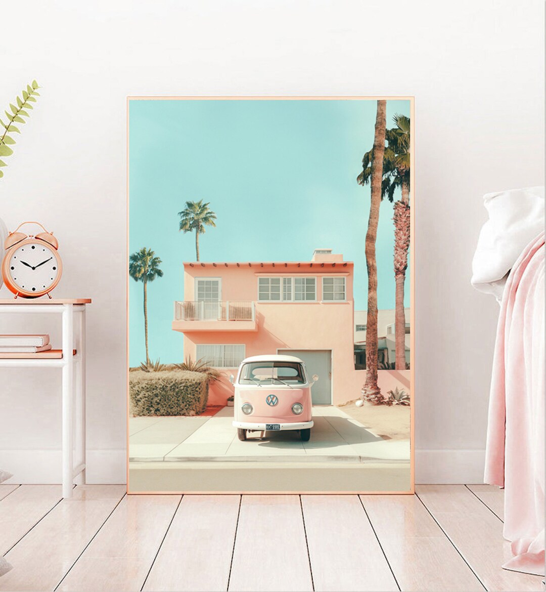 Pink Volkswagen Bus, Retro Van Poster, VW Bus Wall Art, California ...