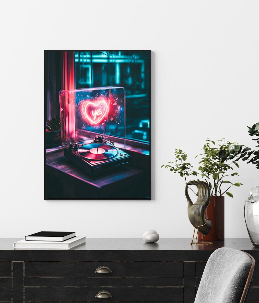 Yes Neon Sign, Record Player Print, Printable, Music Studio Decor ...