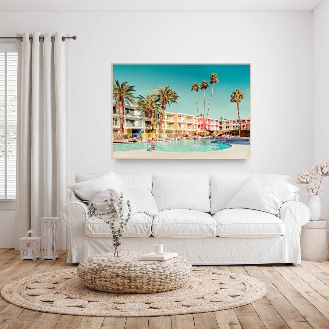 Palm Springs Pool, Poolside Art Print, Saguaro Hotel Print, Colorful ...