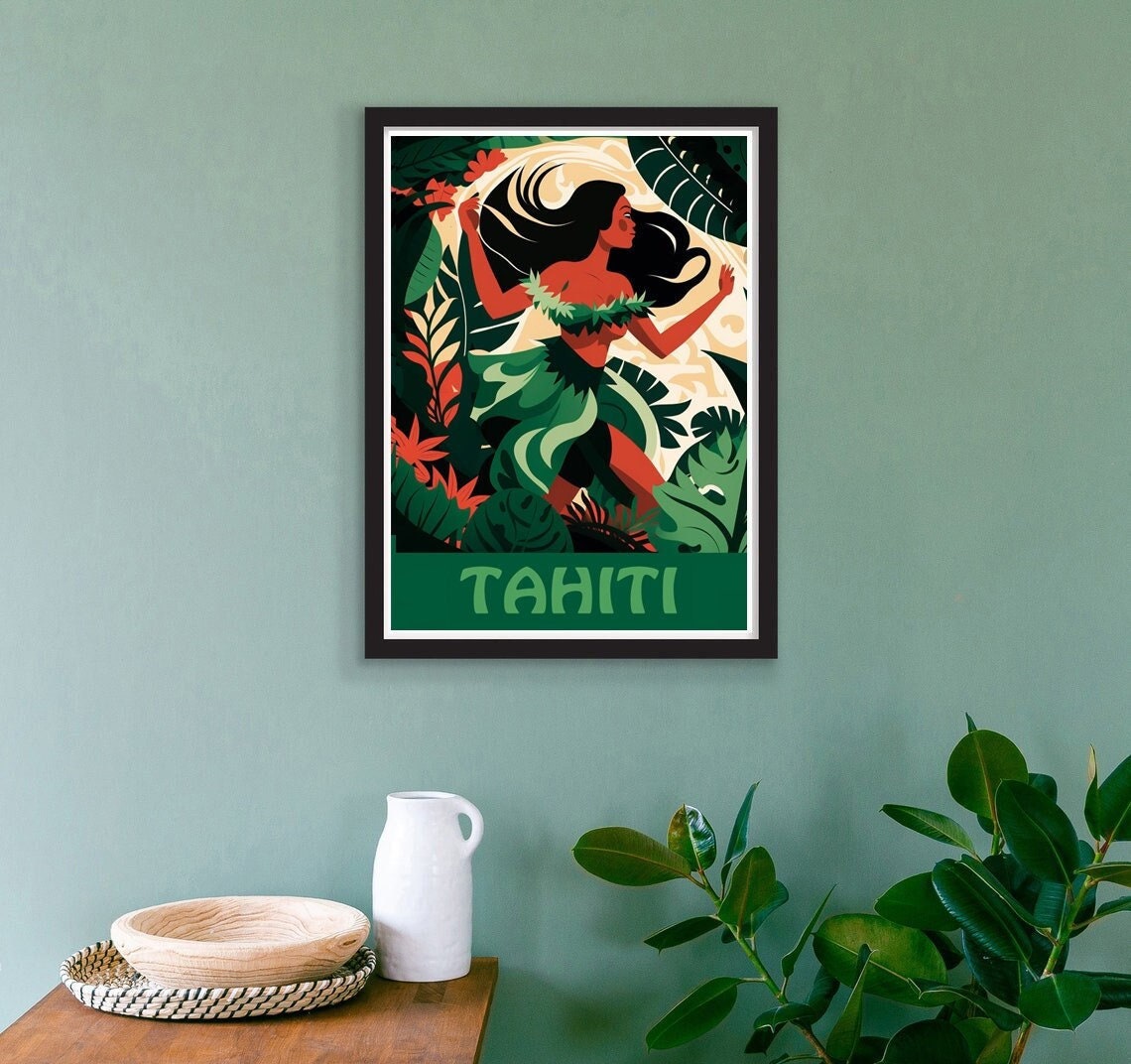 Tahiti Poster, French Polynesia Poster, Tahitian Dancer, Travel Poster ...