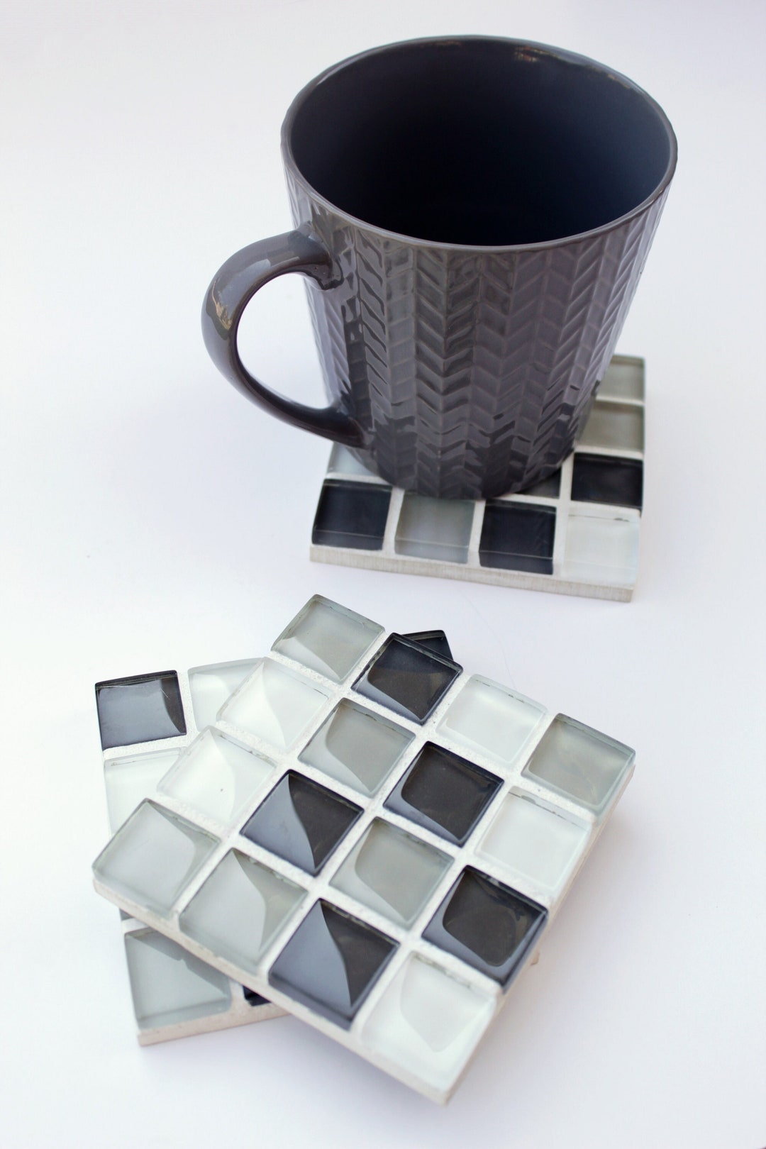 Glass Tile Coaster Set Handmade Square Coasters Blue, Black, Green ...