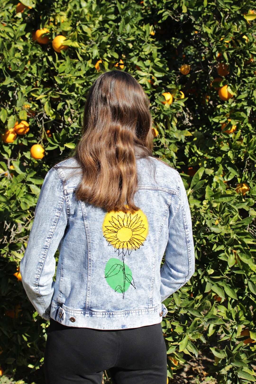 Womens Hand Painted Floral Jean Jackets Denim Jacket Sunflower Adult ...