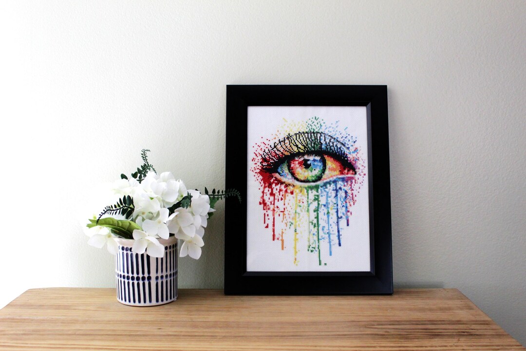 Cross Stitch Art | Eyeball, Amazing Grace, Frog, Flowers Art | Framed ...
