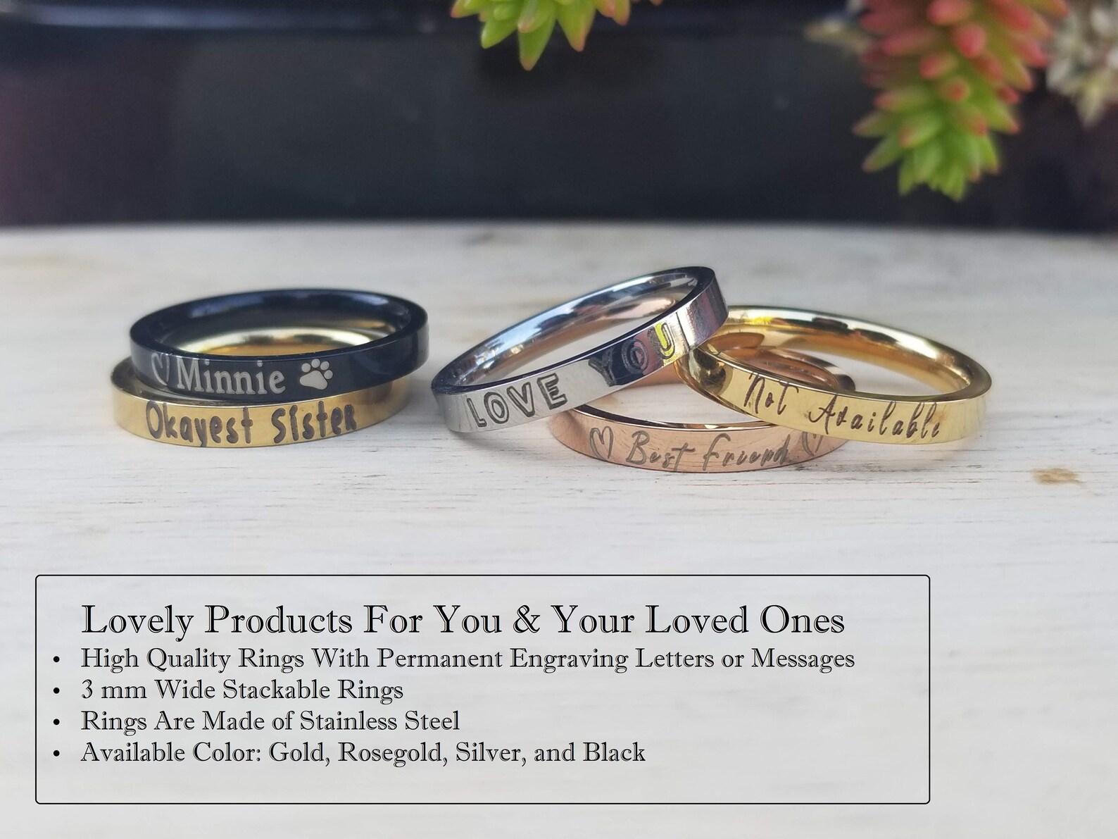 Custom Name Ring Personalized Stacking Rings Jewelry Mantra - Etsy