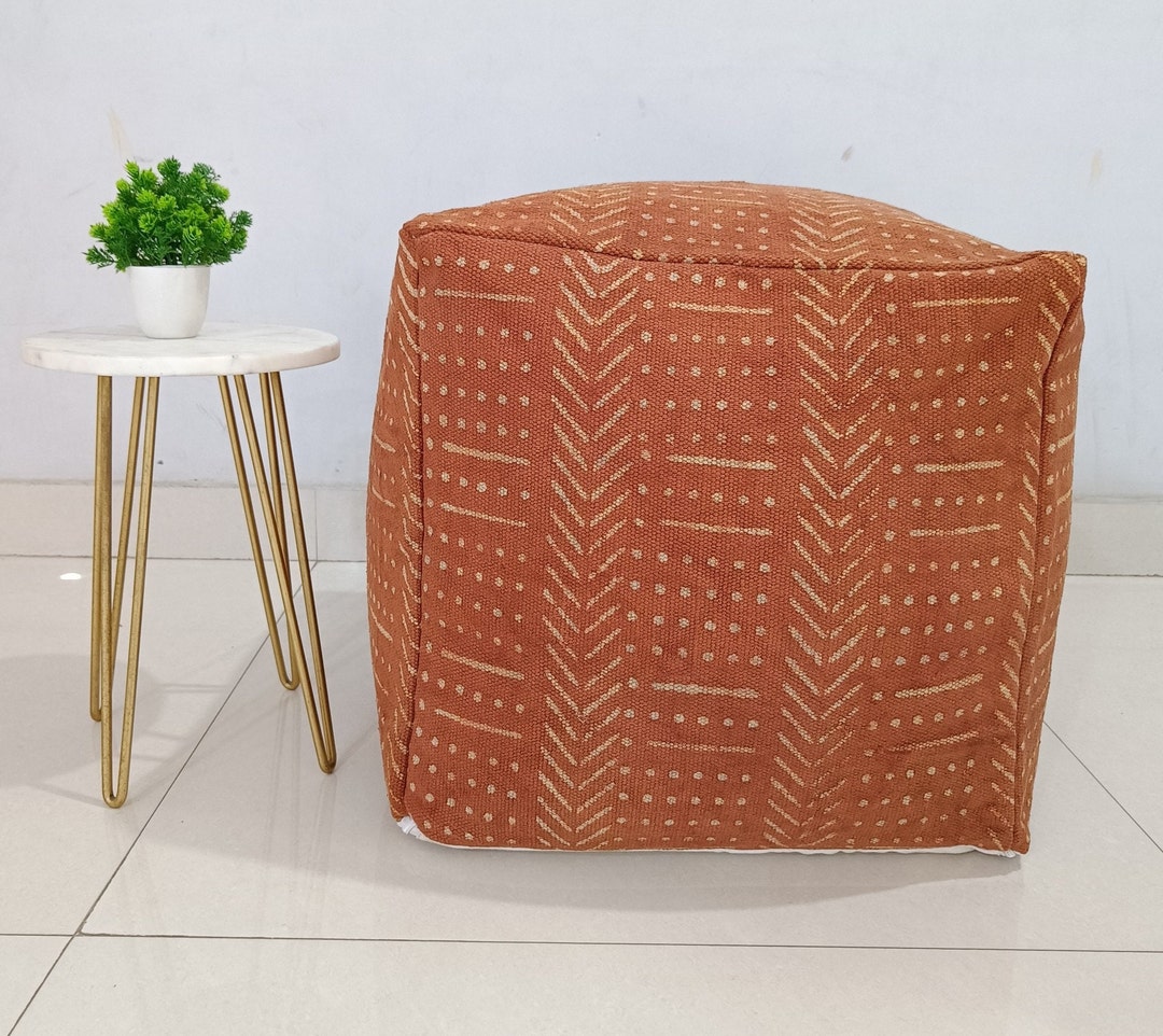 Rustic Mud Cloth Pouf Cover Handloom Cube Pouf Cover African Inspired ...