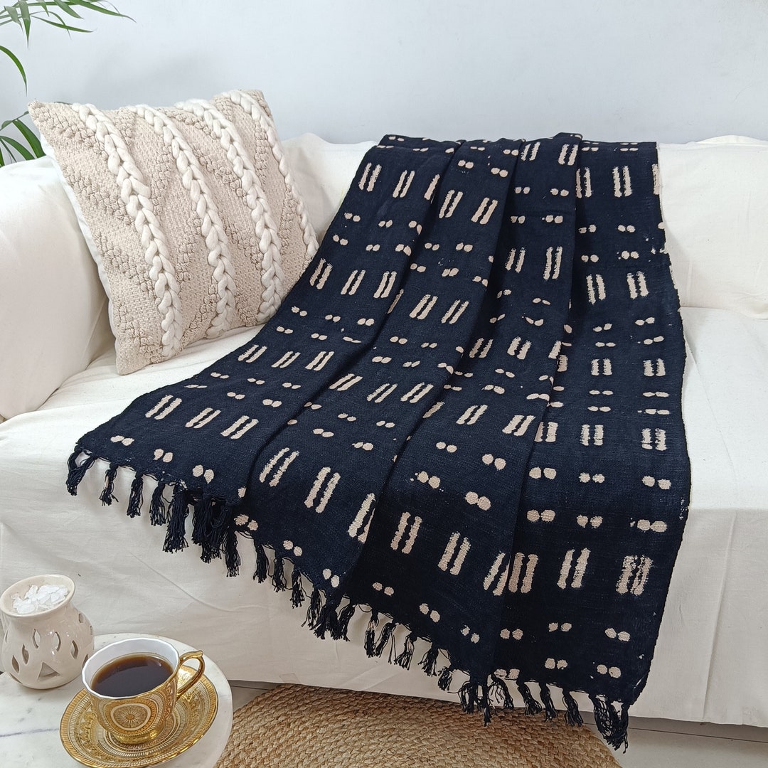 Beautiful African Mudcloth Throw Blanket Hand Loom Block Print Bed ...