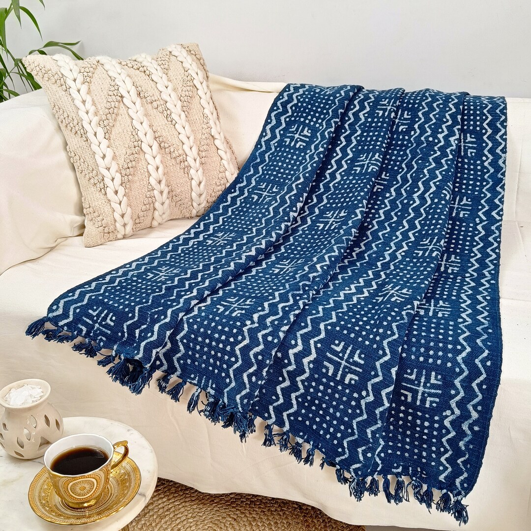 Indigo Throw Hand Block Print Mudcloth Throws for Bed Sofa Couch ...