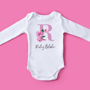 Personalized Baby Girl Bodysuit – Custom Name, Initial - Cotton - Baby ...