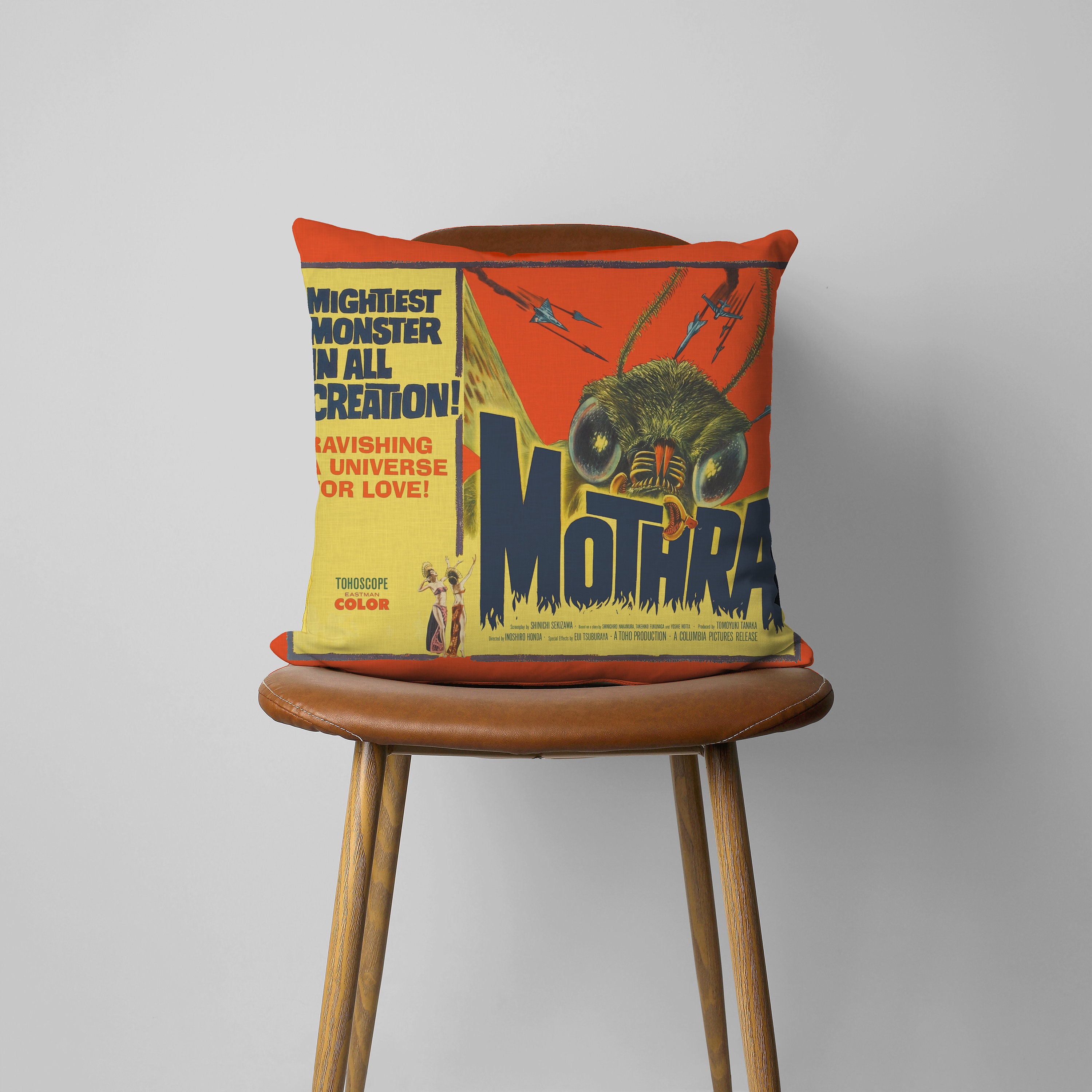 Retro Mothra Movie Poster Throw Pillow 1961 Mothra Kaiju | Etsy