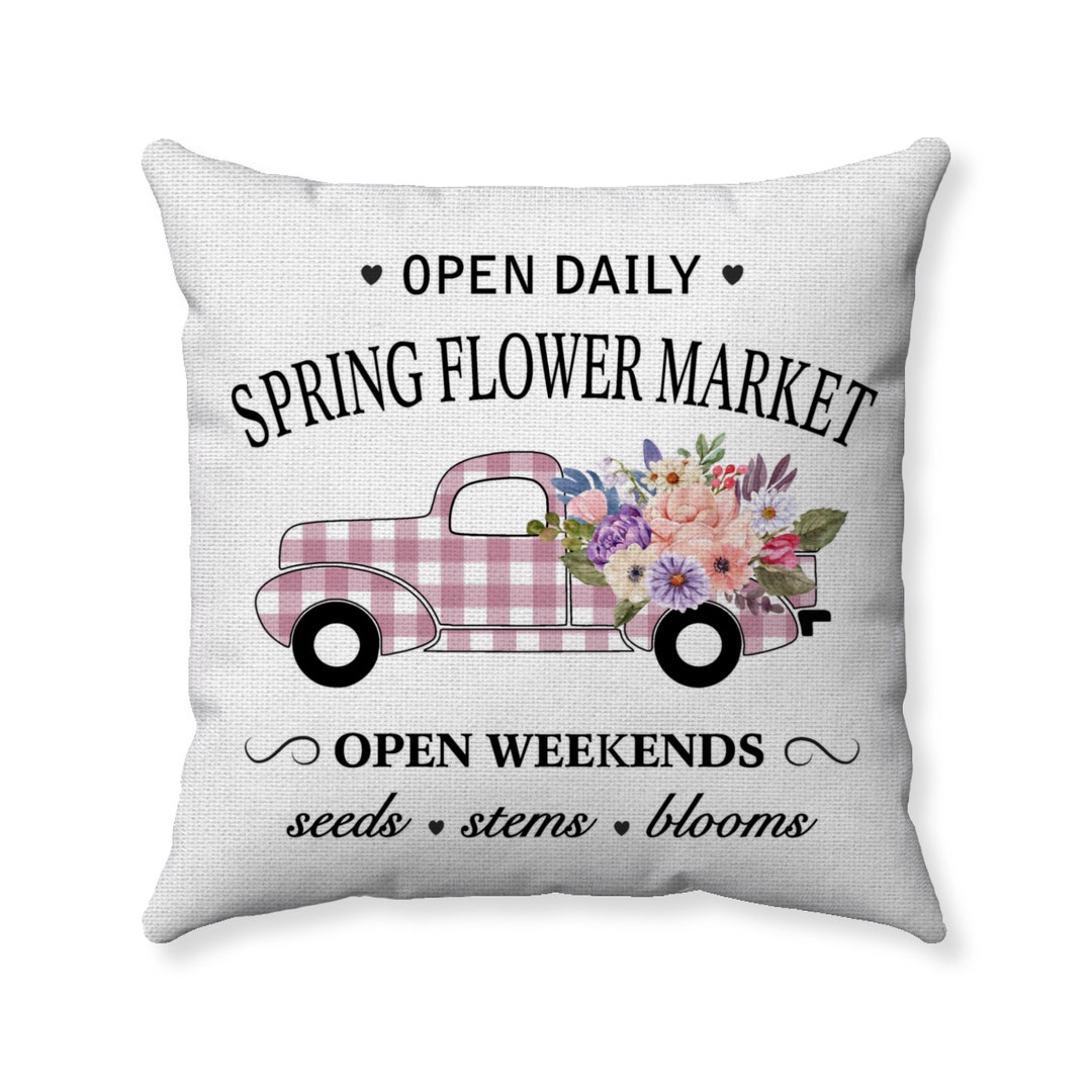 Spring Inspired Pillow Pink Plaid Truck Spring Market Spring Farmhouse ...