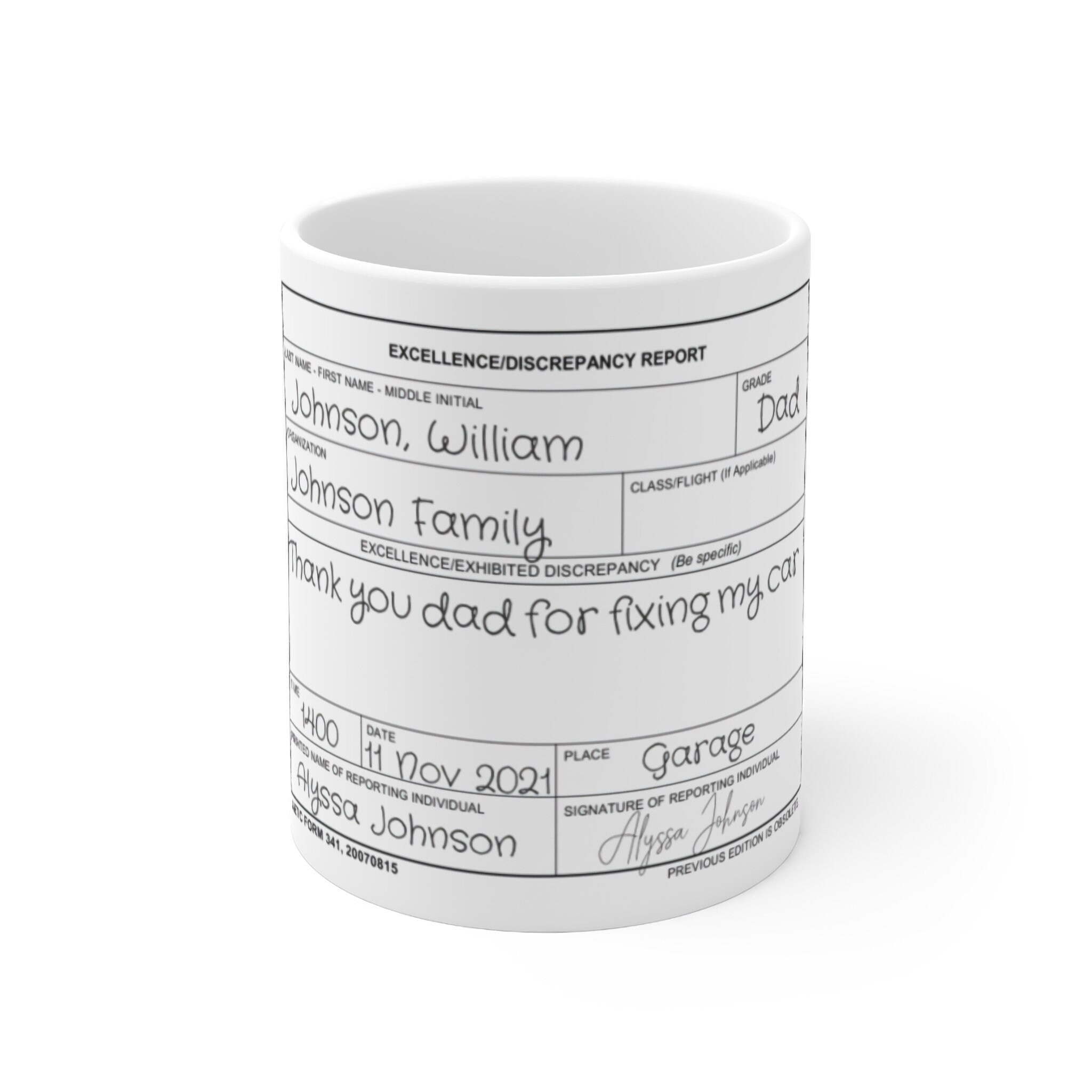 Personalized USAF Excellence Discrepancy Report Form 314 11oz - Etsy