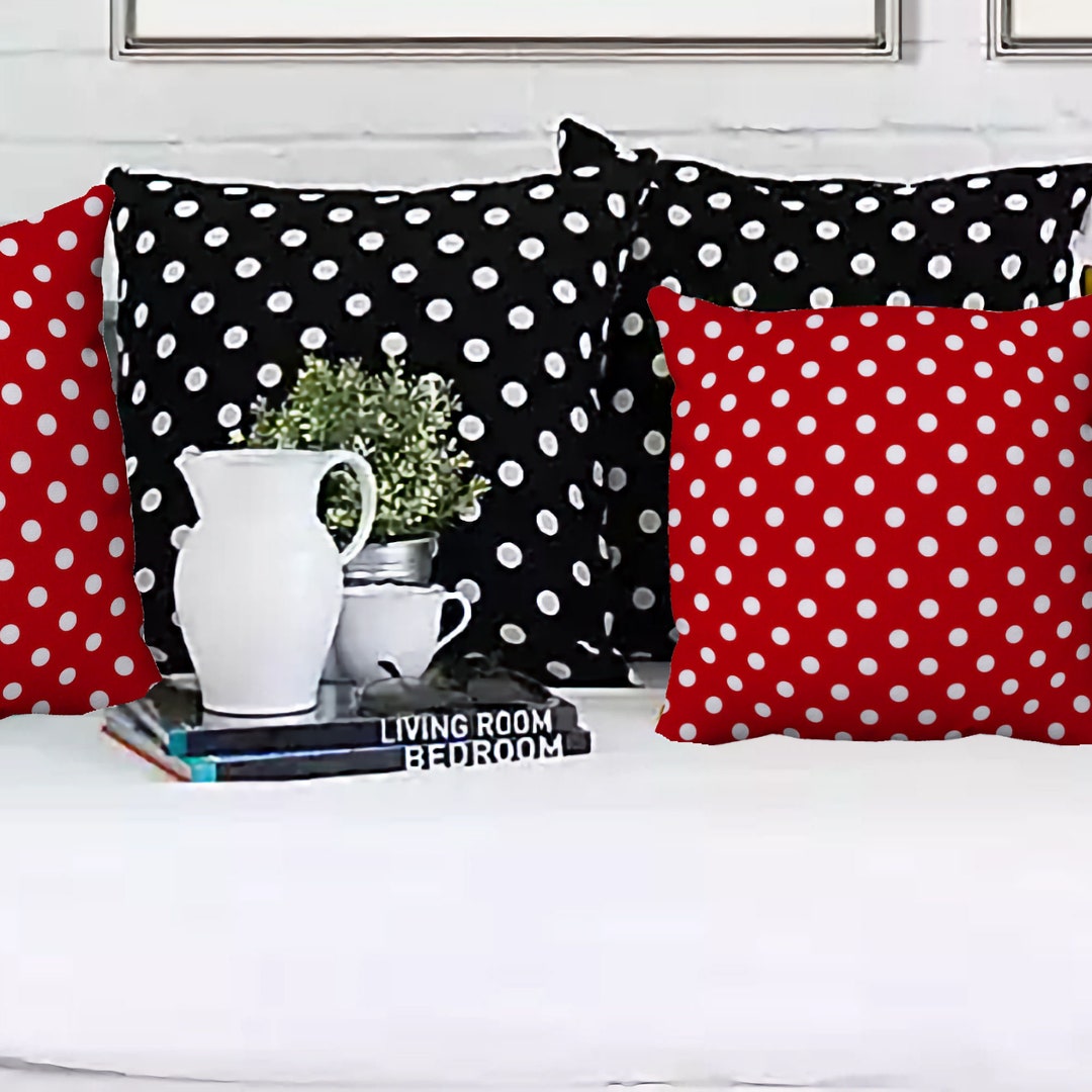 Cotton Polka Dot Pillows - Red and White Polka Dots - Black and White ...