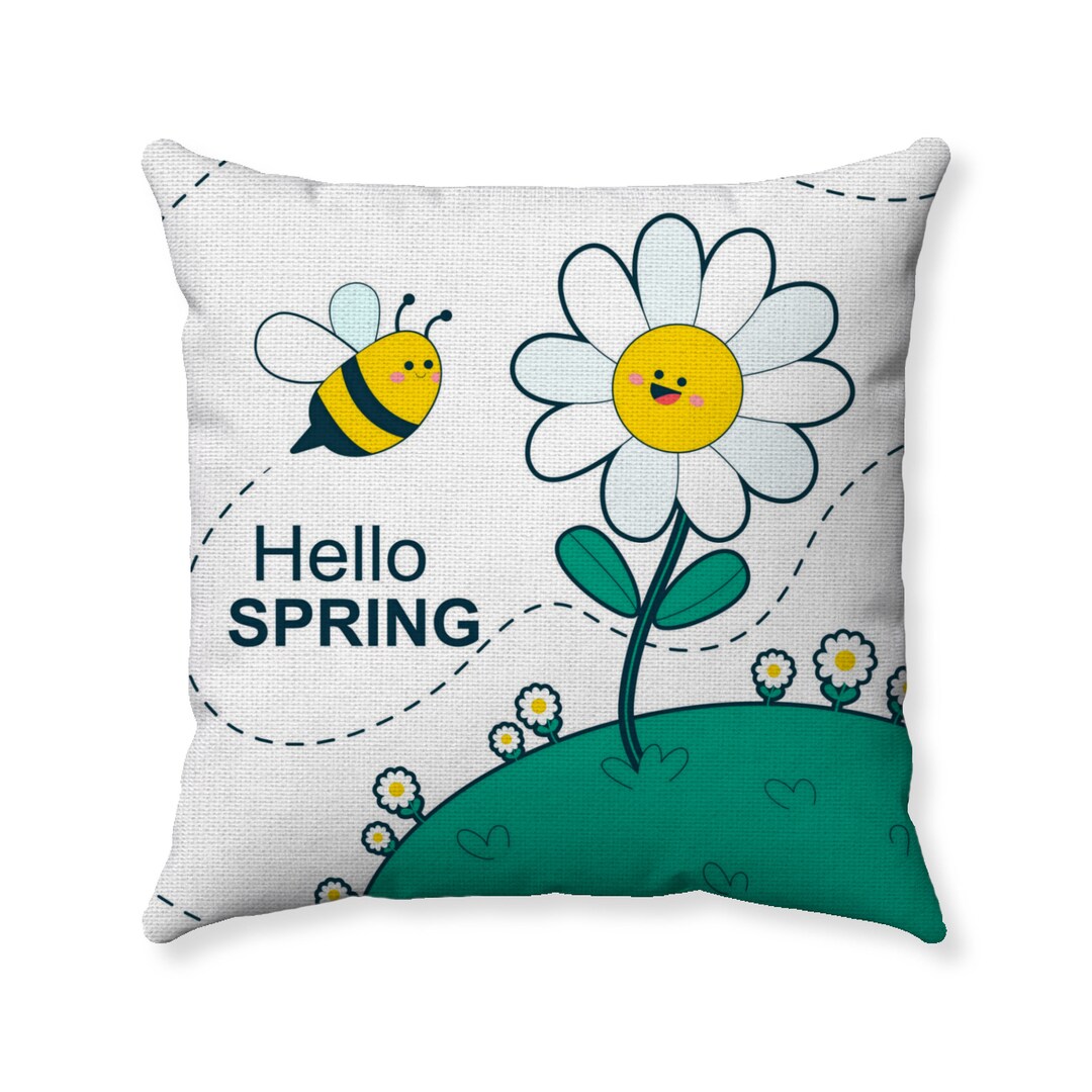 Hello Spring Pillow - Springtime Decor - Spring Bumble Bee - Seasonal ...