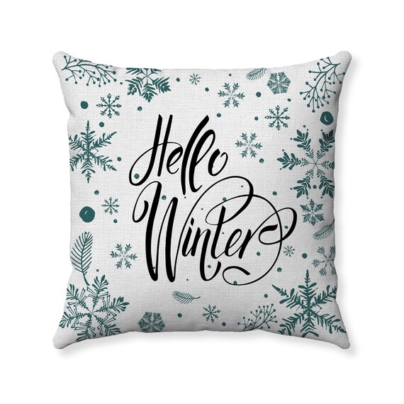 Winter Snowflakes Pillow Hello Winter Typography Farmhouse - Etsy
