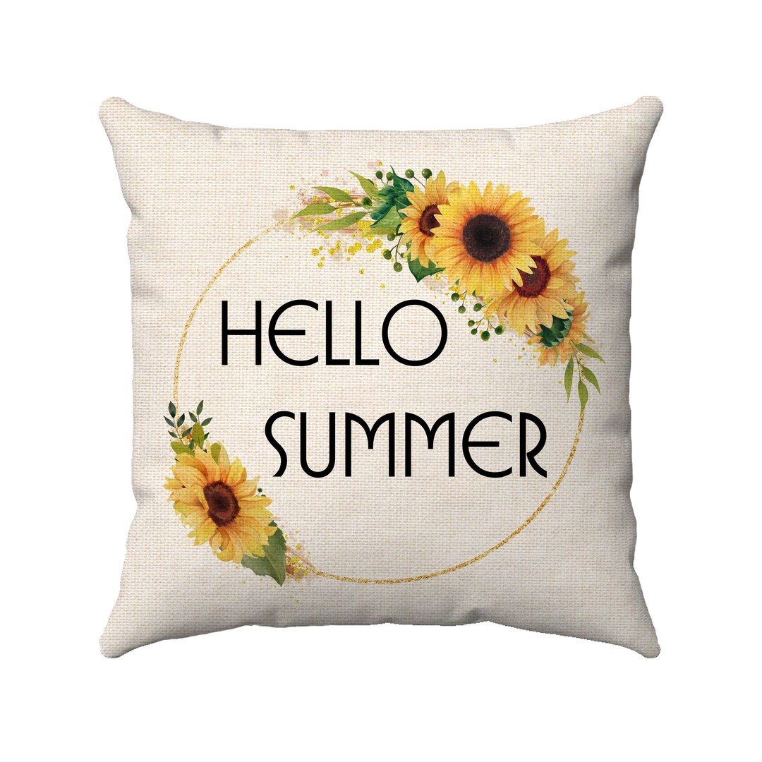 Hello Summer Pillow - Farmhouse Pillows - Sunflowers Wreath - Summer ...