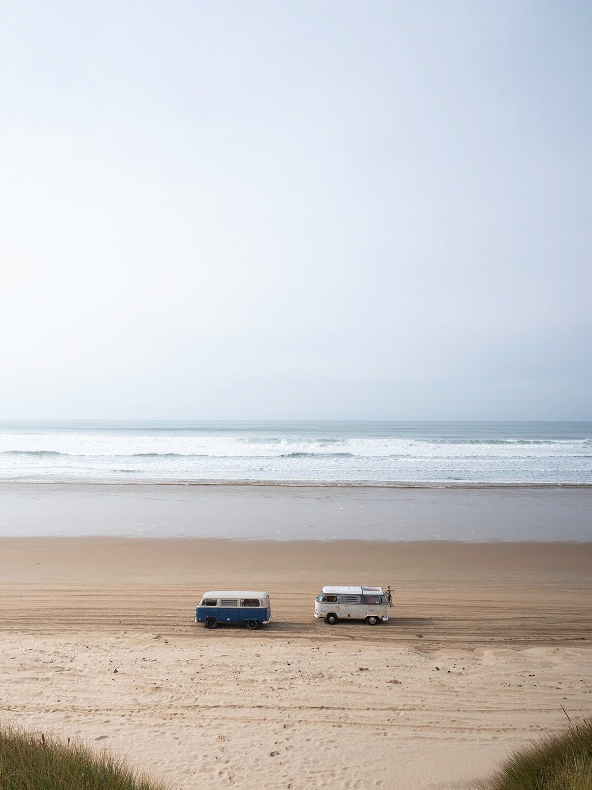 VW Bus Beach Print, Two VW Buses on the Beach on an Overcast Day, Pismo ...
