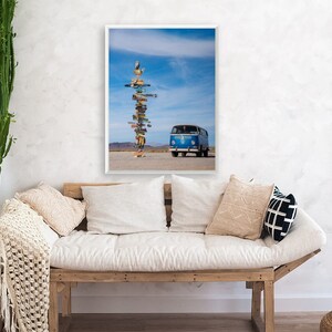 VW Bus Print, VW Bus Next to Directional Waypoint Sign in the Desert ...