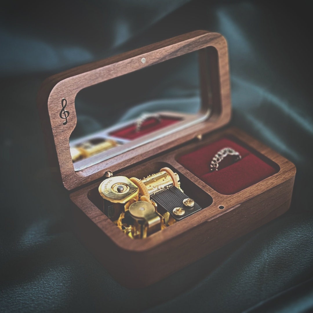 Ava - Single Ring Personalized Wooden Wedding Ring Music Box | Custom ...