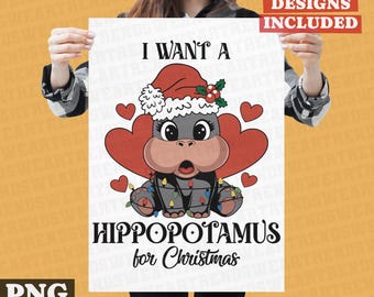 I Want A Hippopotamus for Christmas Png, Hippo Christmas Lights Png ...