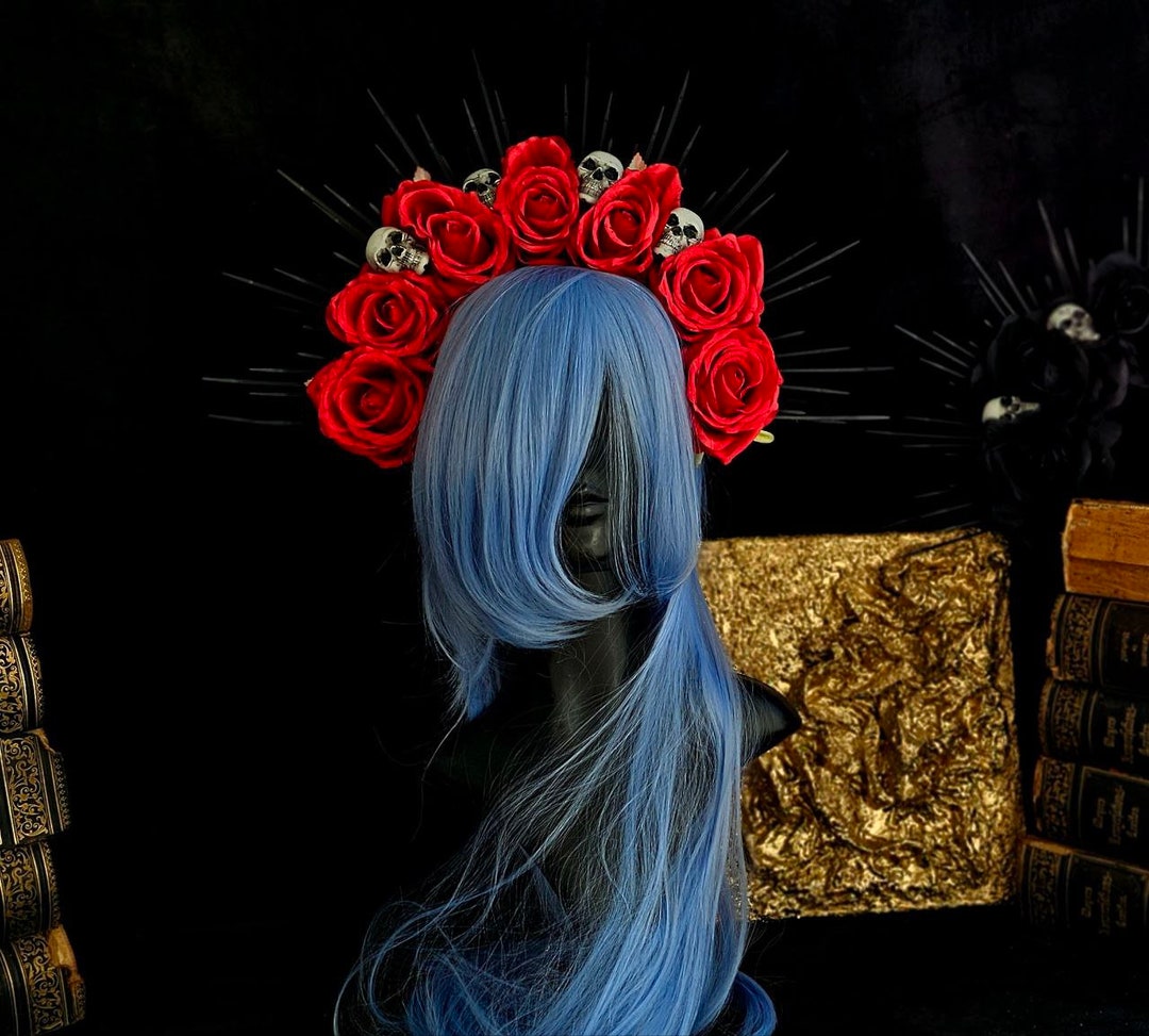 Red Crown With Roses and Skulls, Halo Crown for Edgy Elegance Gothic ...