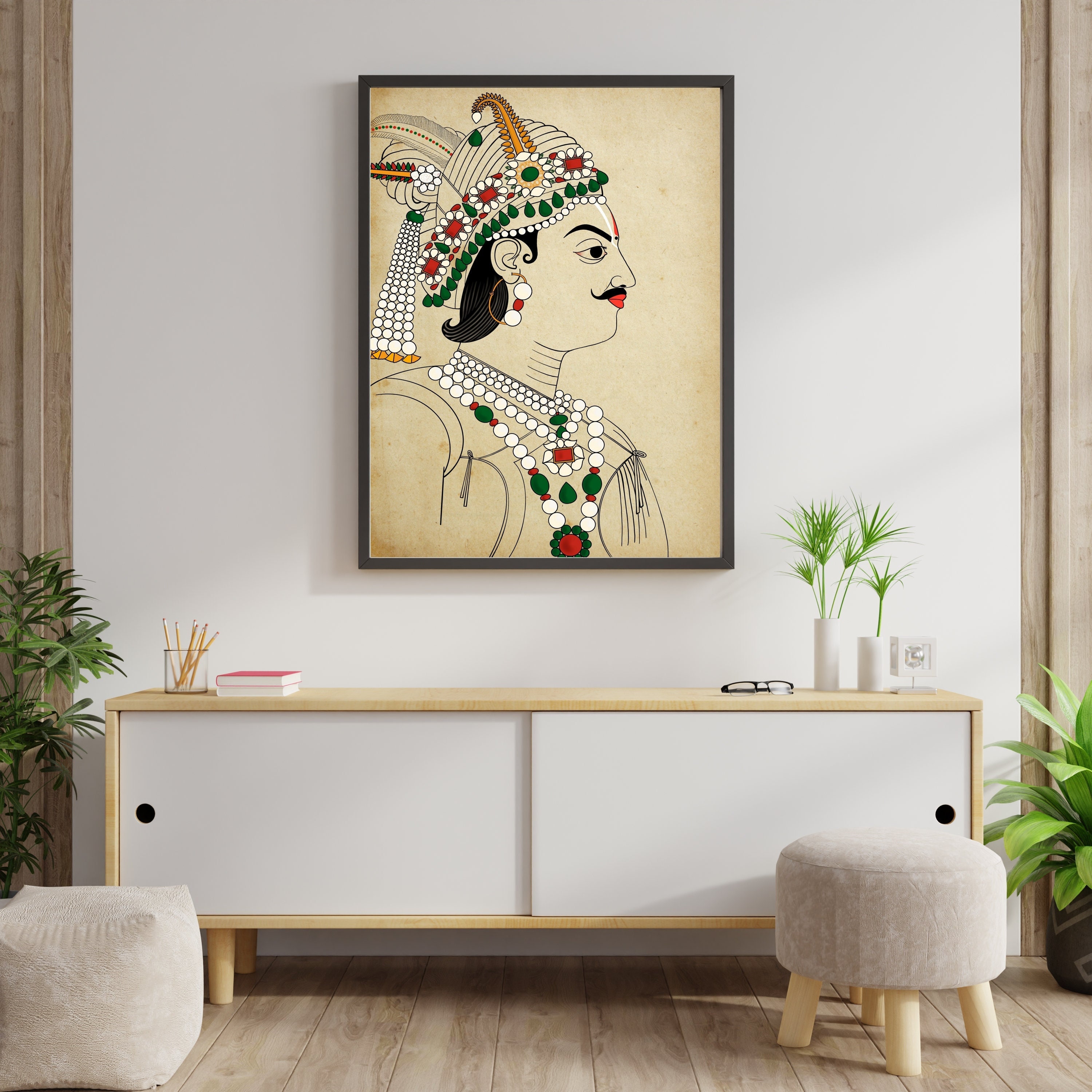 Rajput Royal Man, Indian Art Print, Indian Miniature Painting, Line ...