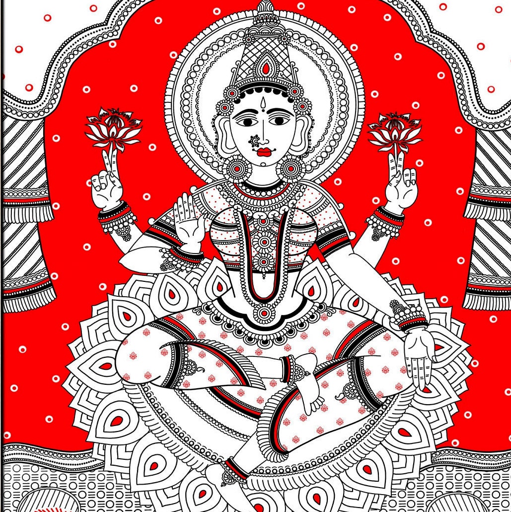 Laxmi, Lakshmi Painting, Lakshmi Ji Art Print, Hindu Goddess, Kalamkari ...