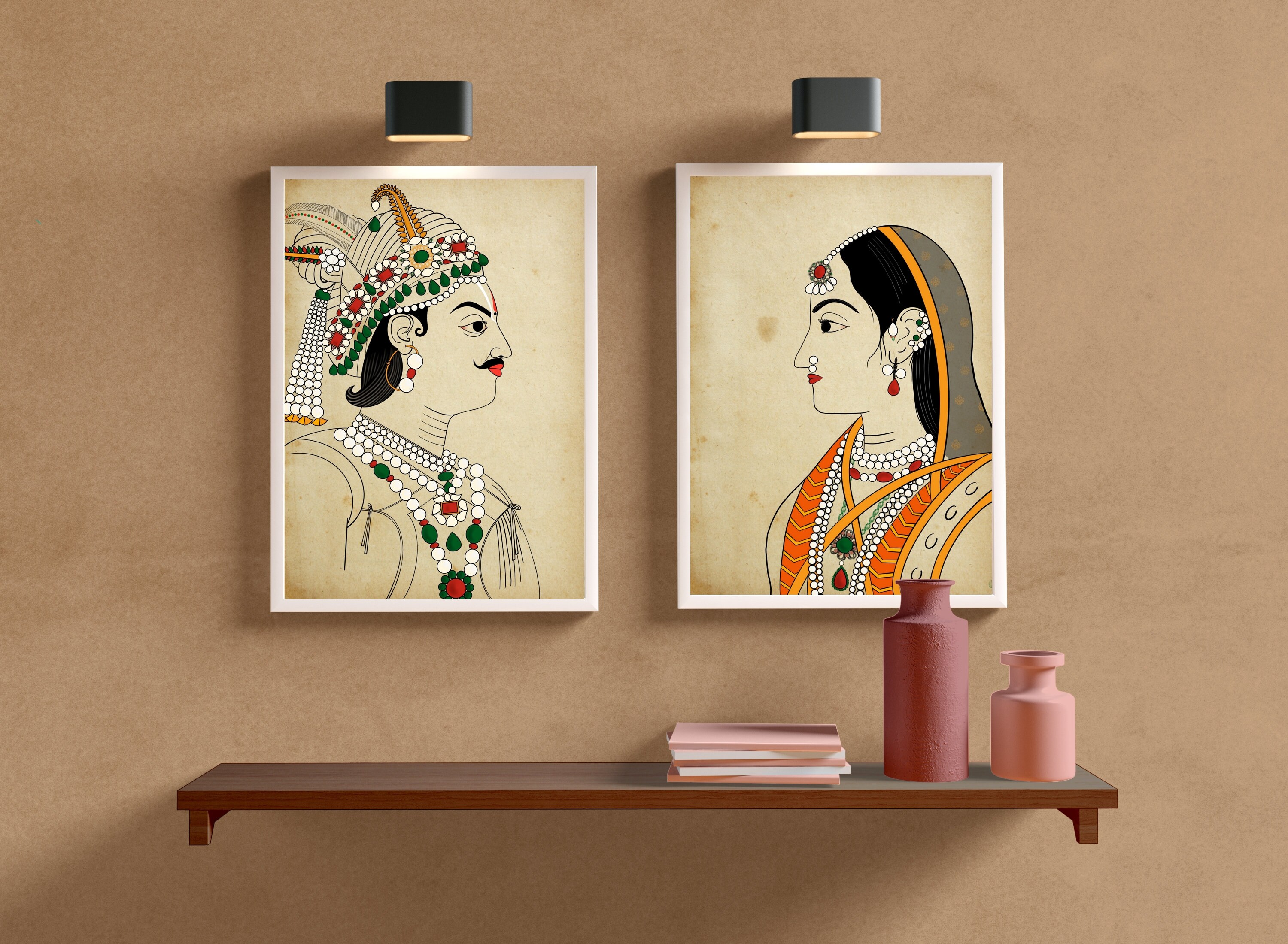 Rajput Royal Man, Indian Art Print, Indian Miniature Painting, Line ...