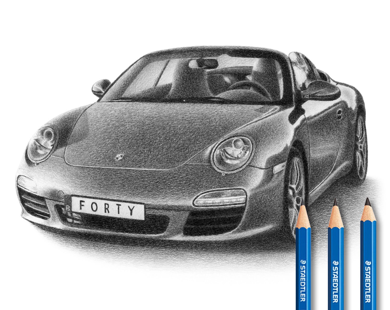 Custom Car Drawing Porsche Drawing 100% Handmade. | Etsy