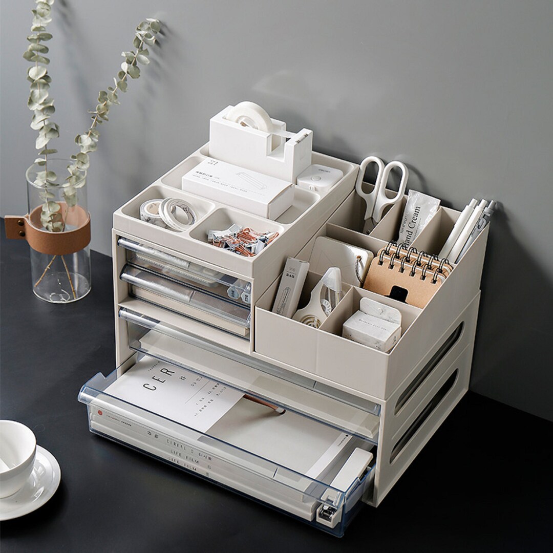 Desktop Pen Storage Box A4 Document Tray Craft Cabinet Organizer Office ...