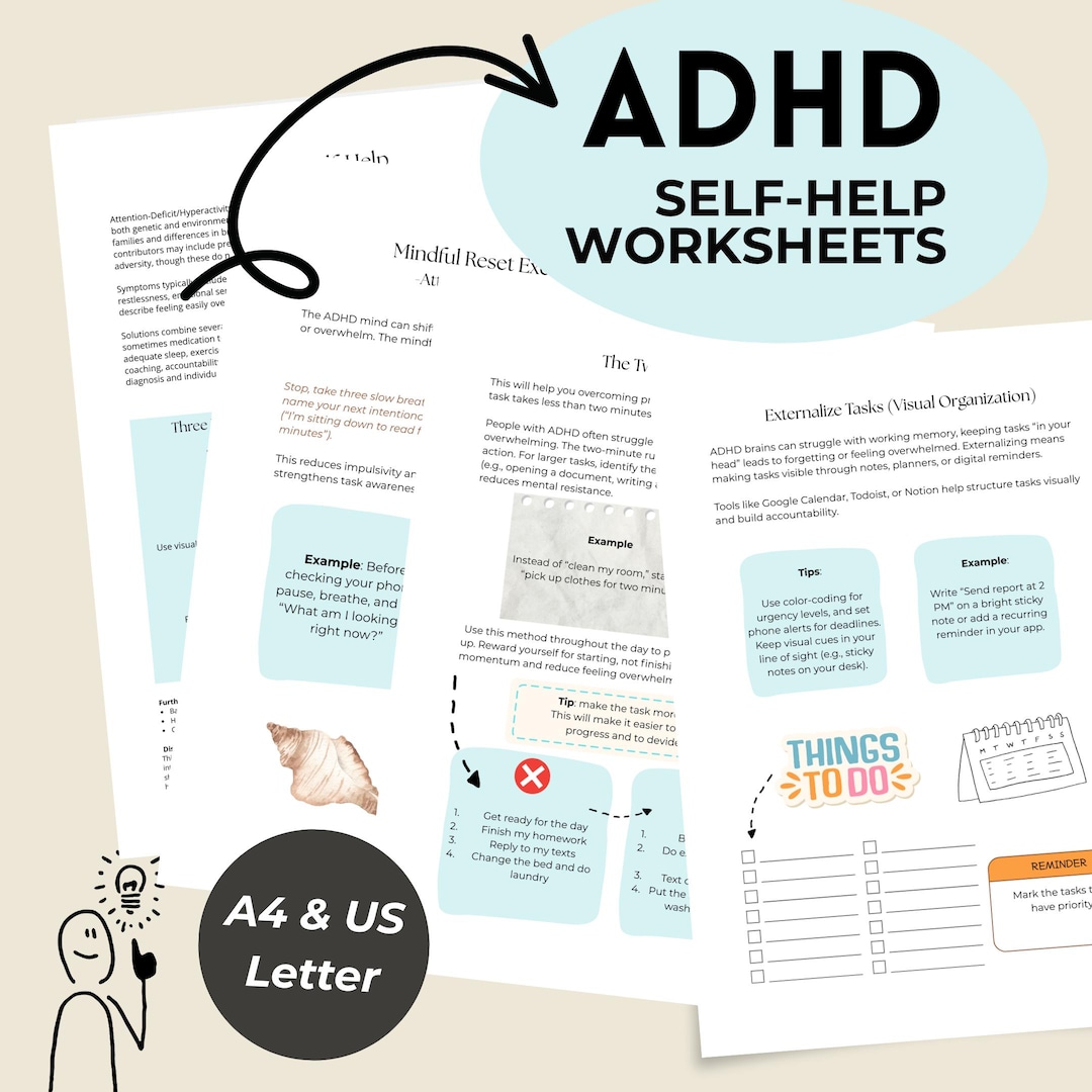 ADHD Bundle: 4 Printable Worksheets - Etsy