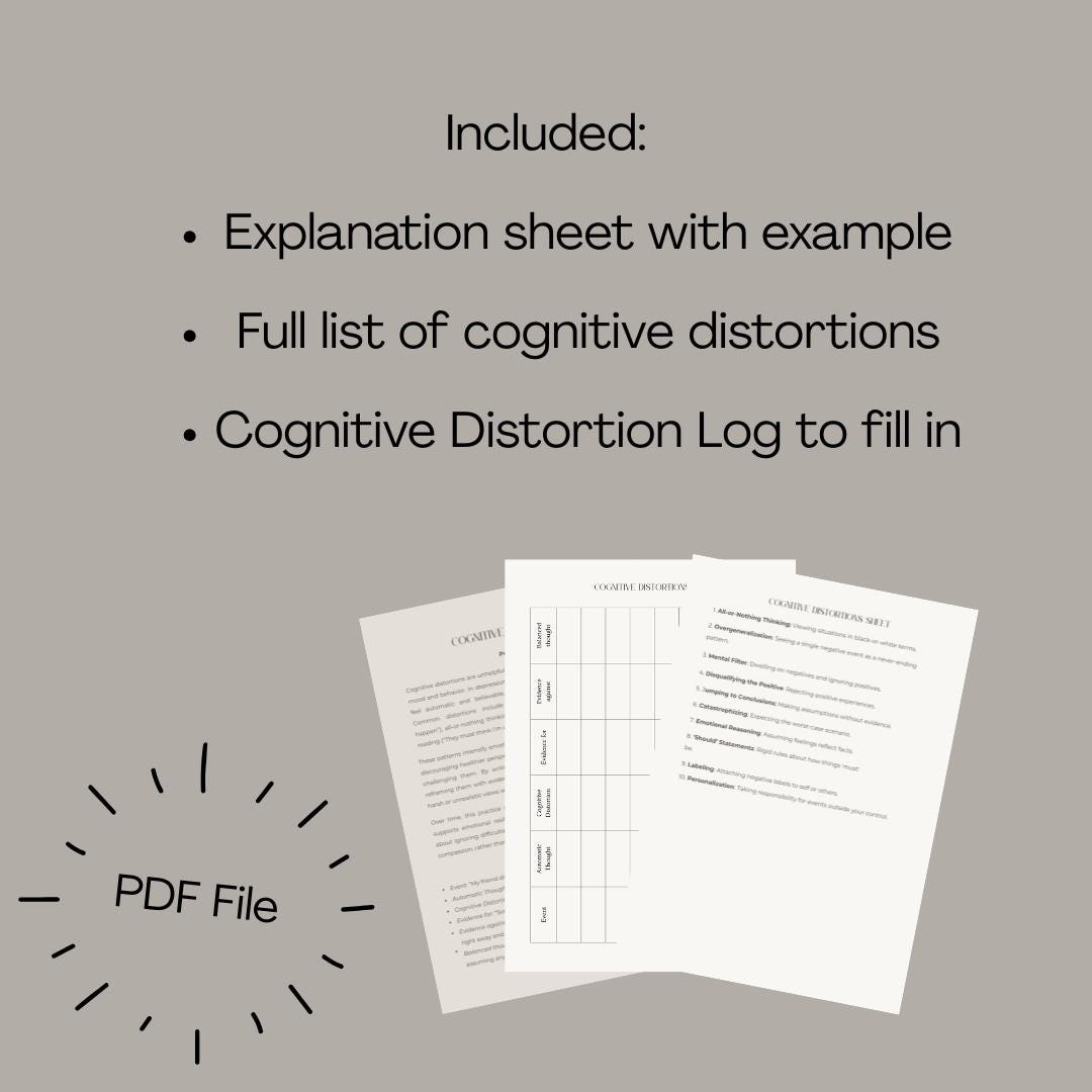 CBT Cognitive Distortions Worksheets – Mental Health Exercises (PDF) - Etsy