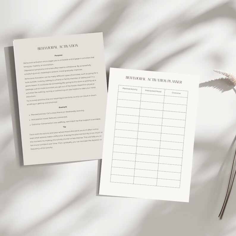 Behavioral Activation Worksheet - Printable CBT Exercise (PDF) - Etsy