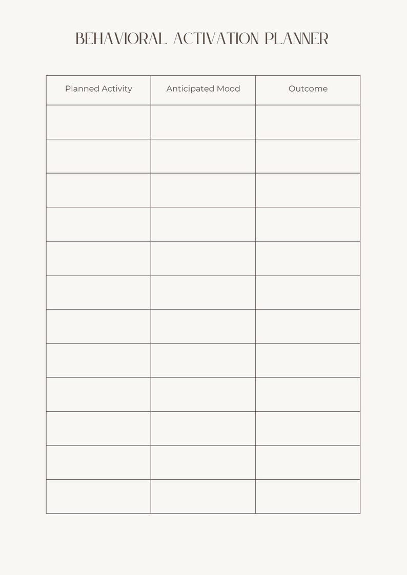 Behavioral Activation Worksheet - Printable CBT Exercise (PDF) - Etsy