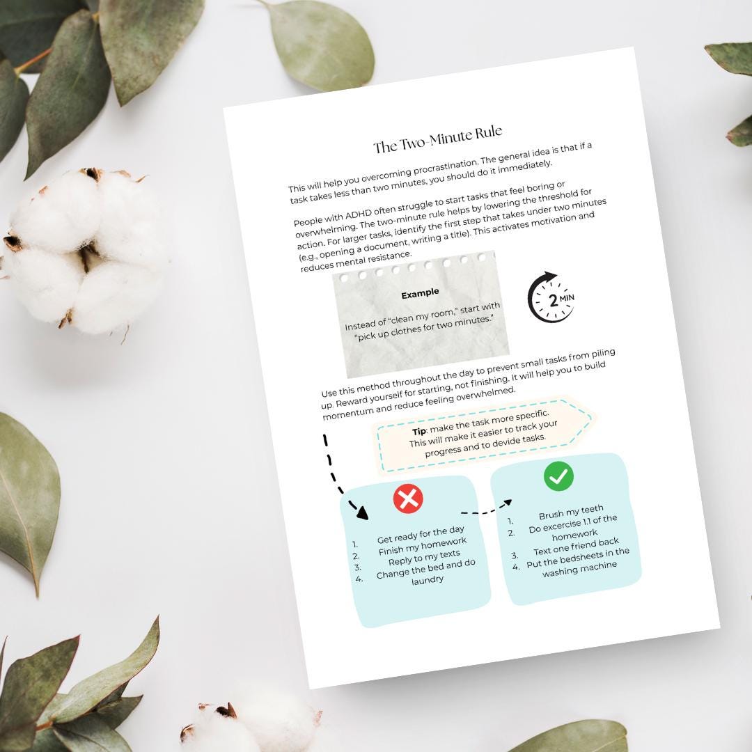 ADHD: the Two-minute Rule, Printable Worksheet - Etsy