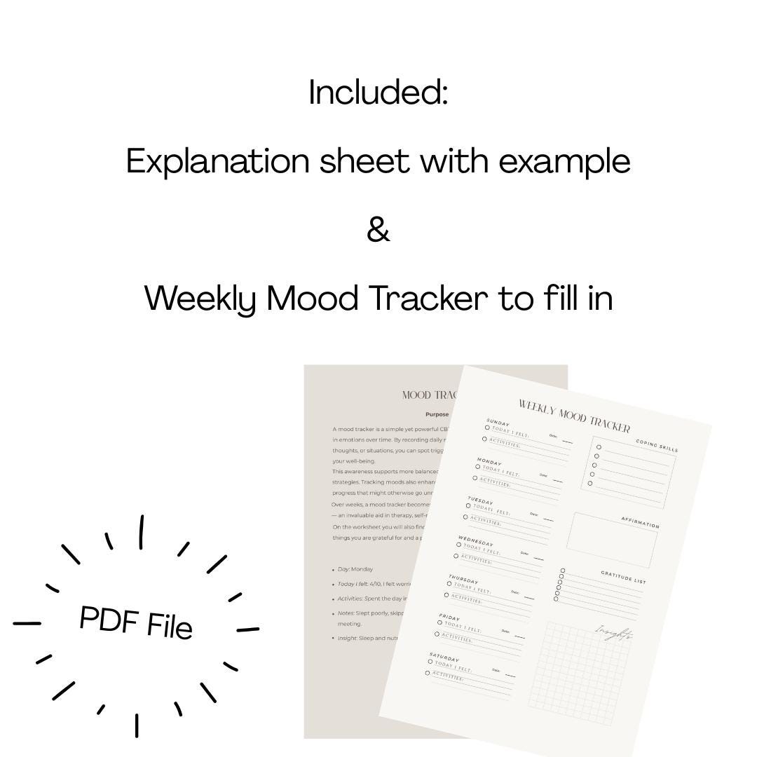 CBT Mood Tracker Worksheets – Printable Mental Health Workbook (PDF) - Etsy
